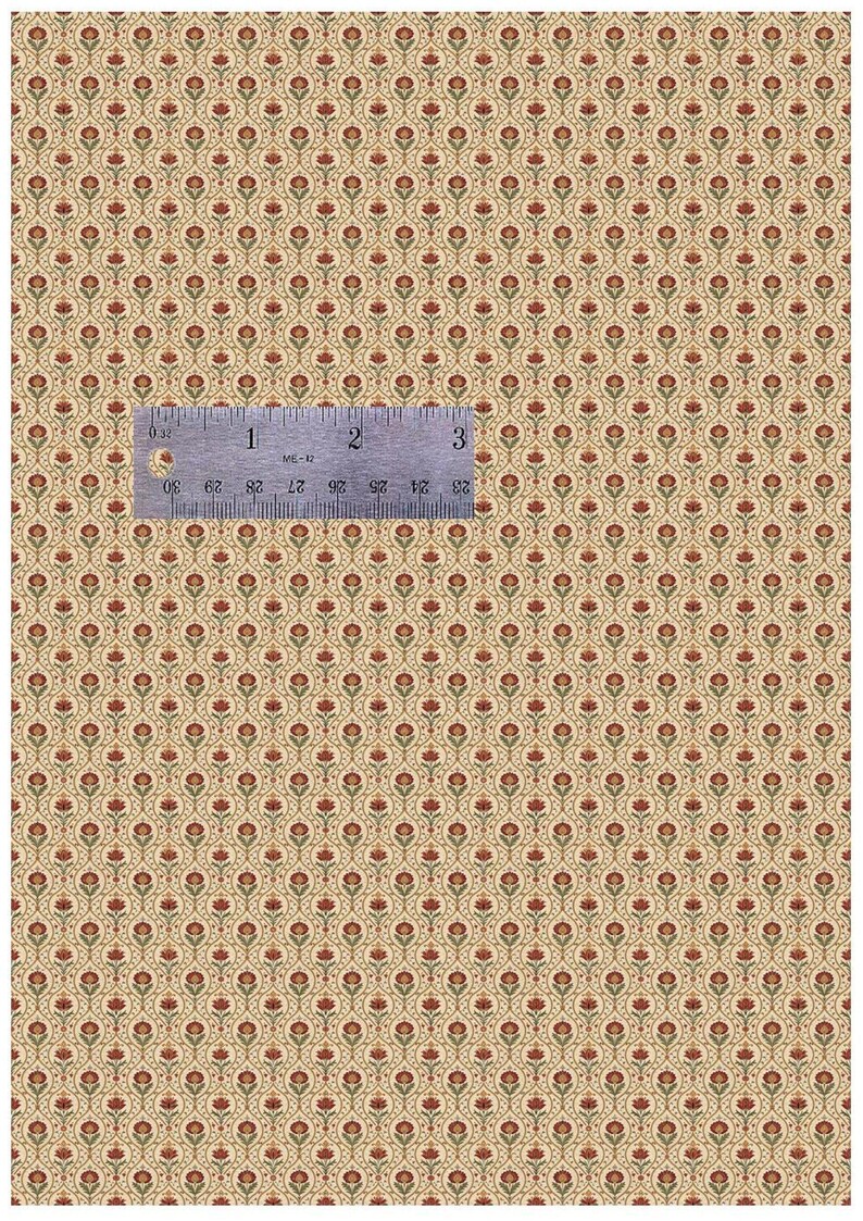 1/6 1/12 1/24 Dollhouse Vintage Red & Mustard Floral Damask Pattern on ...