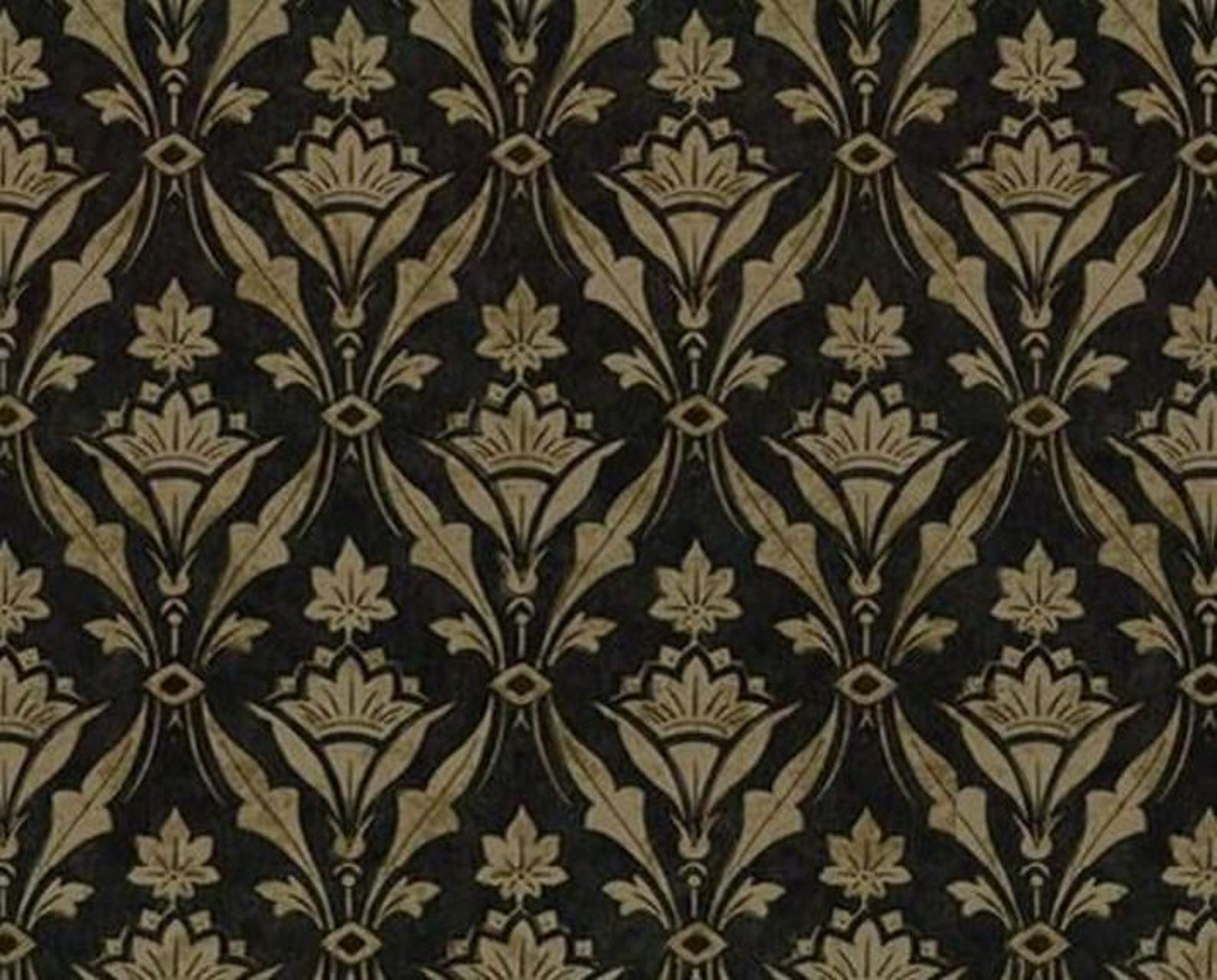 1/12 1/24 1/48 Dollhouse Victorian Ornate Gold Floral Pattern on Black ...