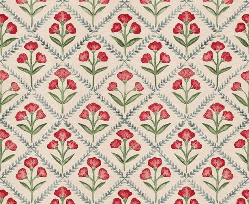 1/6 1/12 1/24 Scale Dollhouse Rustic Vintage Red Floral Diamond Pattern ...