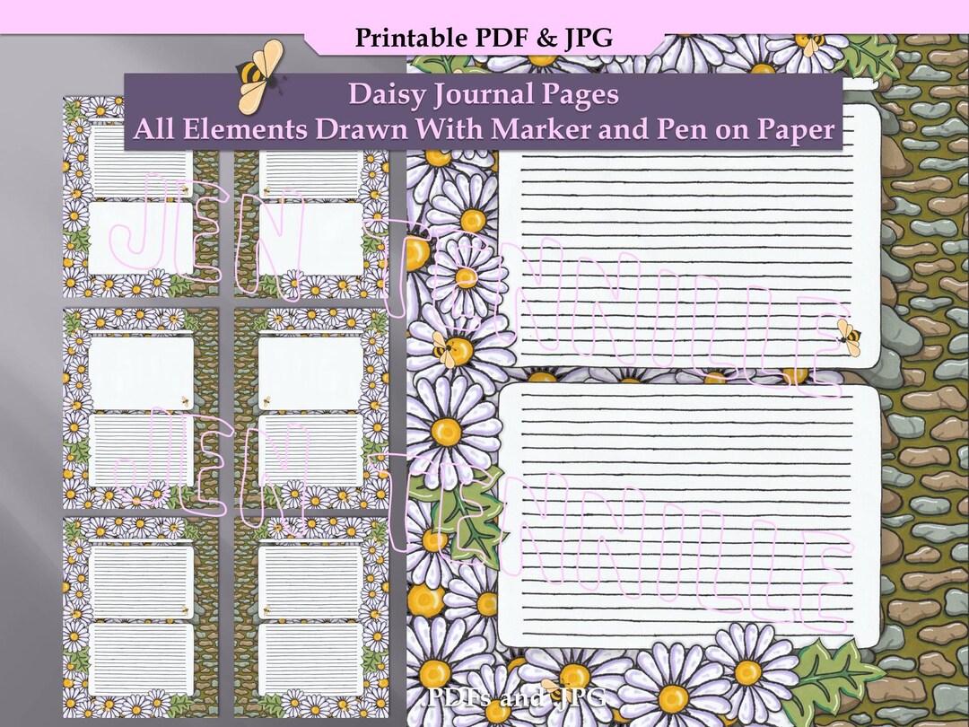 Flower Journal Pages With Two Spaces, Daisy Garden, Stone Path, Hand ...