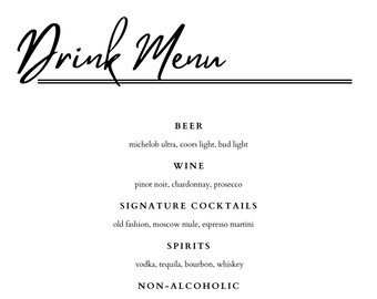 Wedding Drink Menu Template - Etsy