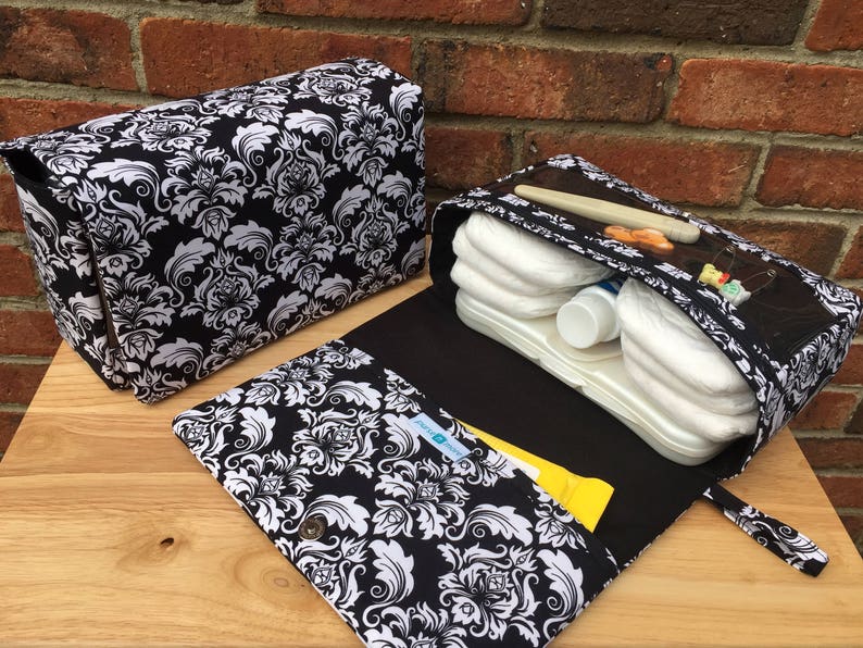Black Damask Diaper Bag With Clear Zipper Pouch Diaper | Etsy