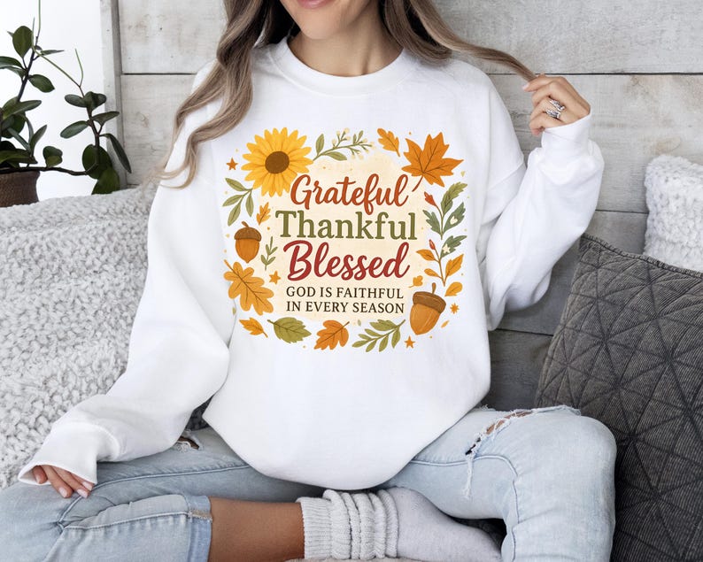 Grateful Thankful Blessed PNG, Christian Fall Sublimation Designs ...