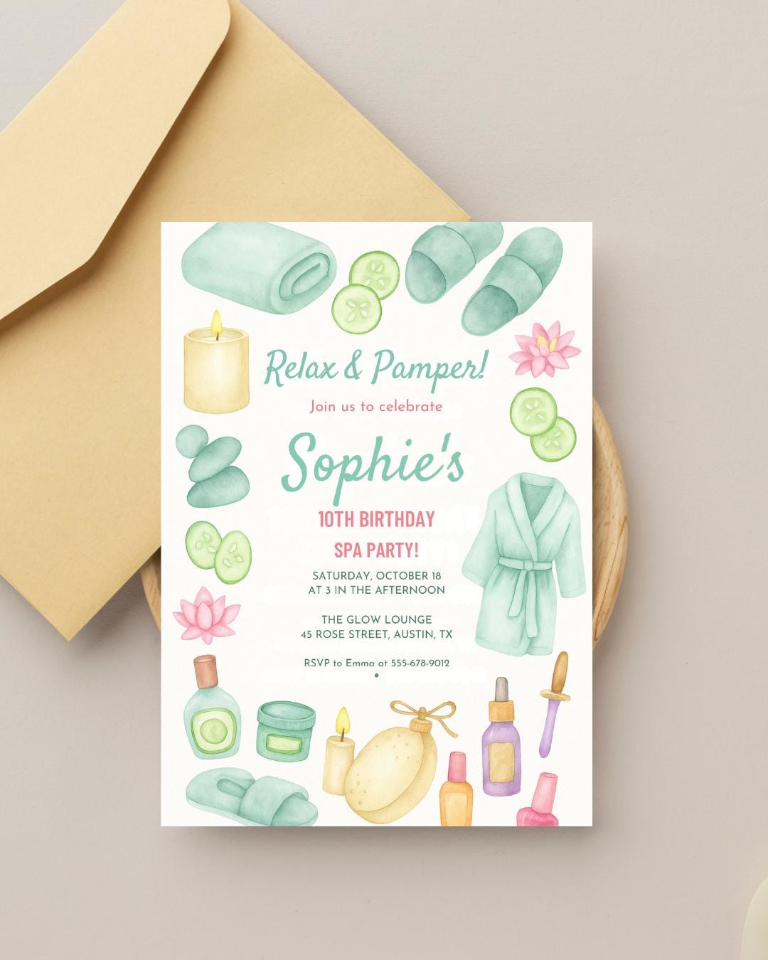 Spa Party Invitation Template, Relax and Pamper Birthday Invite ...
