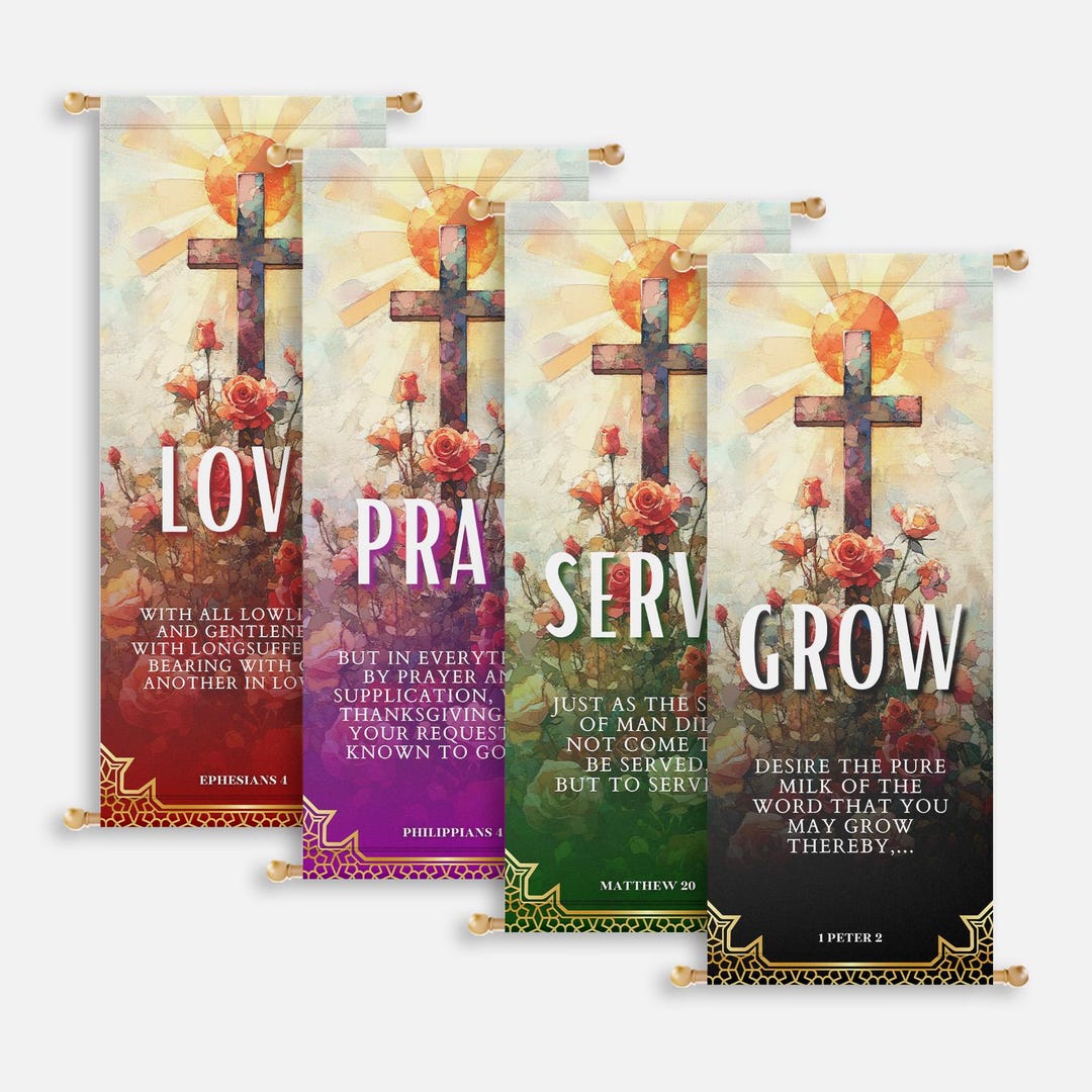 Custom Church Banners, Church Decor, Scripture Sanctuary, 4 Banner Set ...