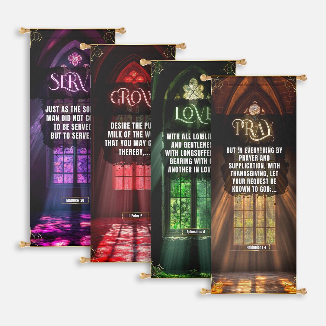 Custom Church Banners, Church Decor, Scripture Sanctuary, 4 Banner Set ...