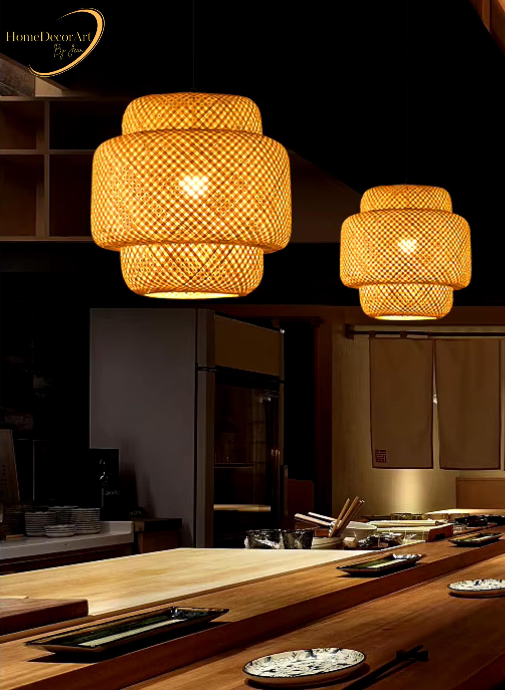 Handwoven Bamboo Pendant Lamp Natural Light Fixture Boho Eco-friendly ...