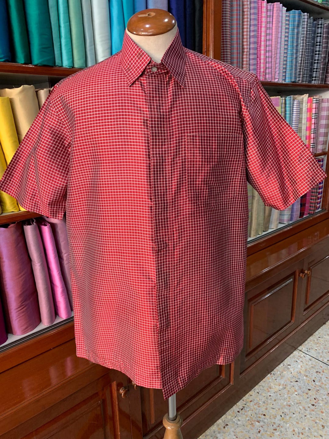 Mens Red Silk Shirt Short Sleeved Formal Shirt Authentic High Quality ...