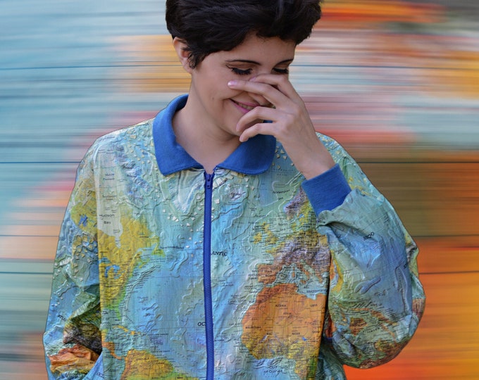 Vintage World Map Jacket, Tyvek 90s Vintage Bomber Jacket, Globe Print ...