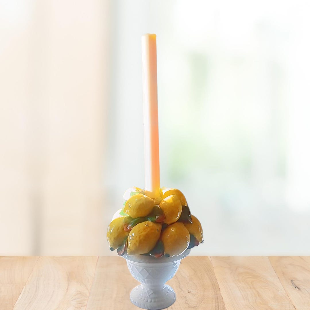 Lemon Topiary Candle Holder Figurine Vintage 1980s Ceramic Lemon Bowl ...
