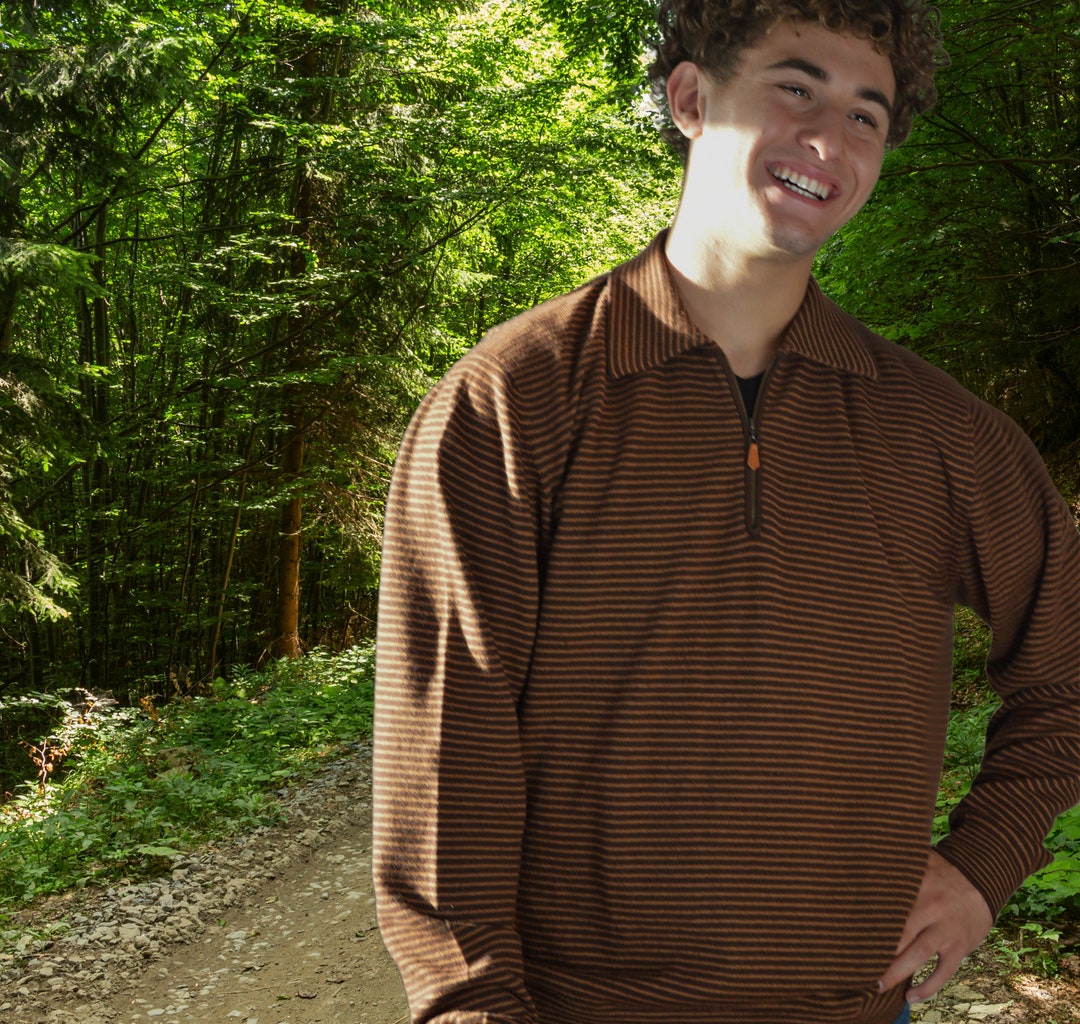 Vintage Arnold Brant Cashmere Pullover: Brown Striped Zipper Collar ...