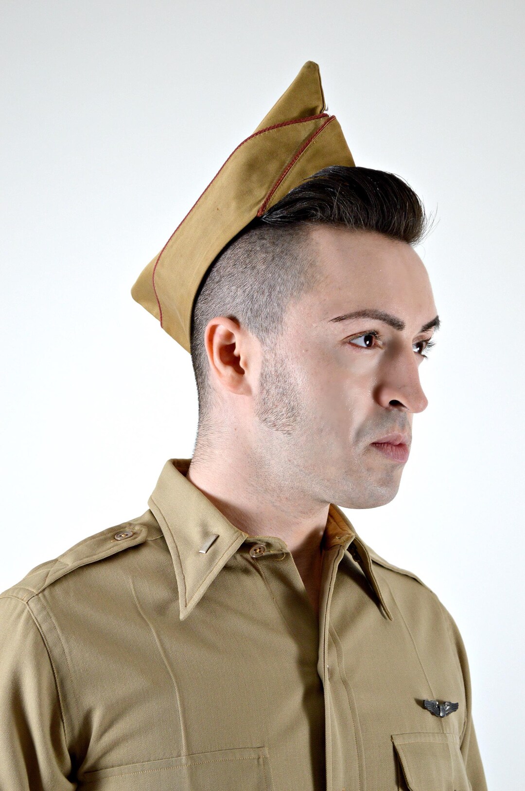 Wwll Envelope Hat, Garrison Cap, Steam Punk, Khaki & Red Braid Piping ...