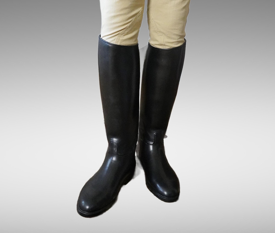 Tall Black Rubber Boots, English Riding Boots, Rain Footwear, Vintage ...