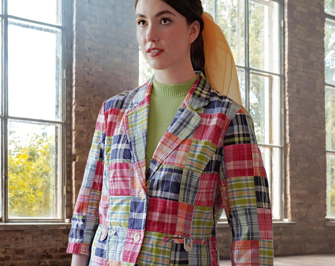 Patchwork Madras Plaid Summer Jacket, Preppy Short Jacket, Multi ...