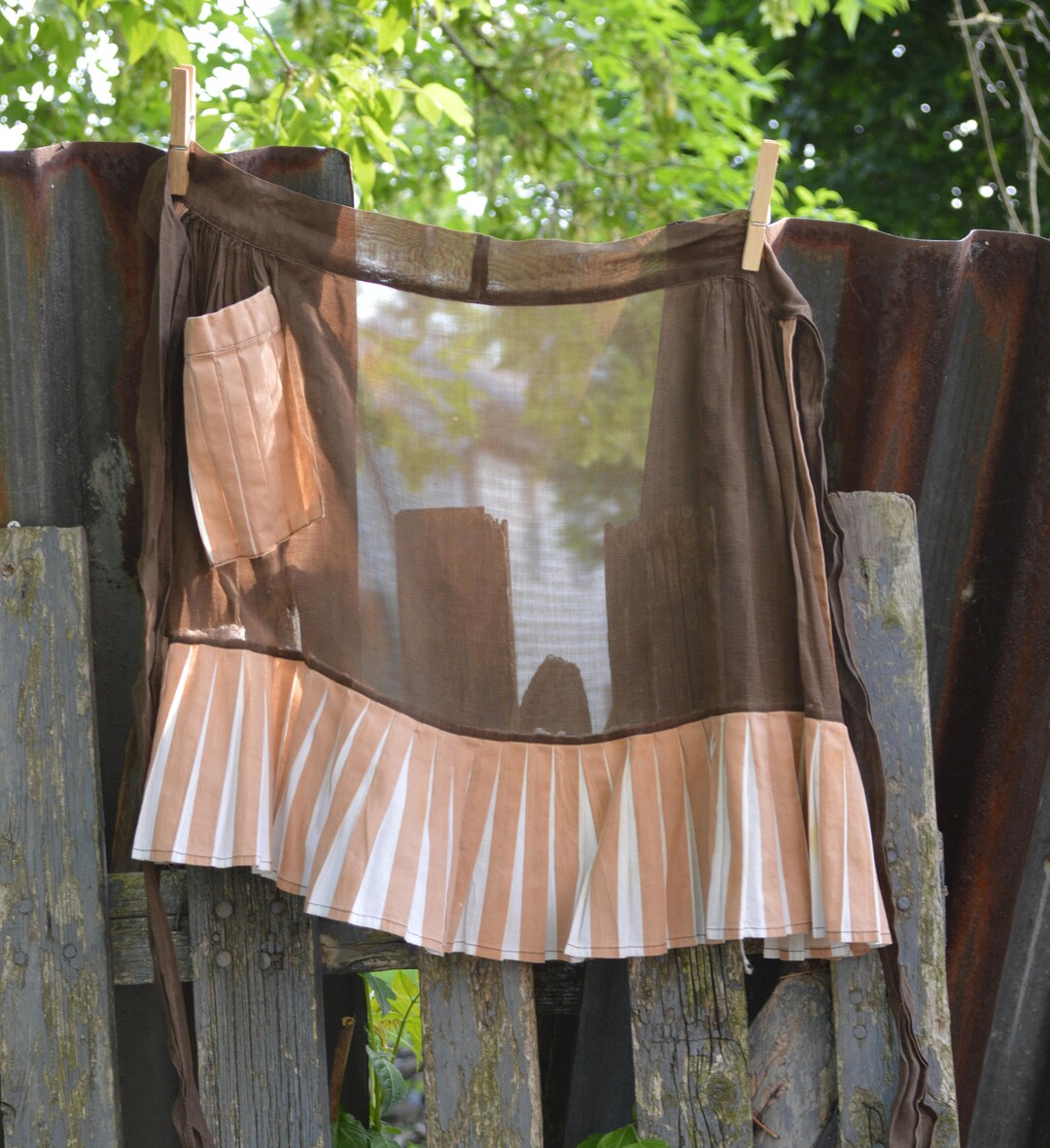 Vintage 40s Brown Half Apron, Waist Hostess Apron, Pleated Fancy Apron ...