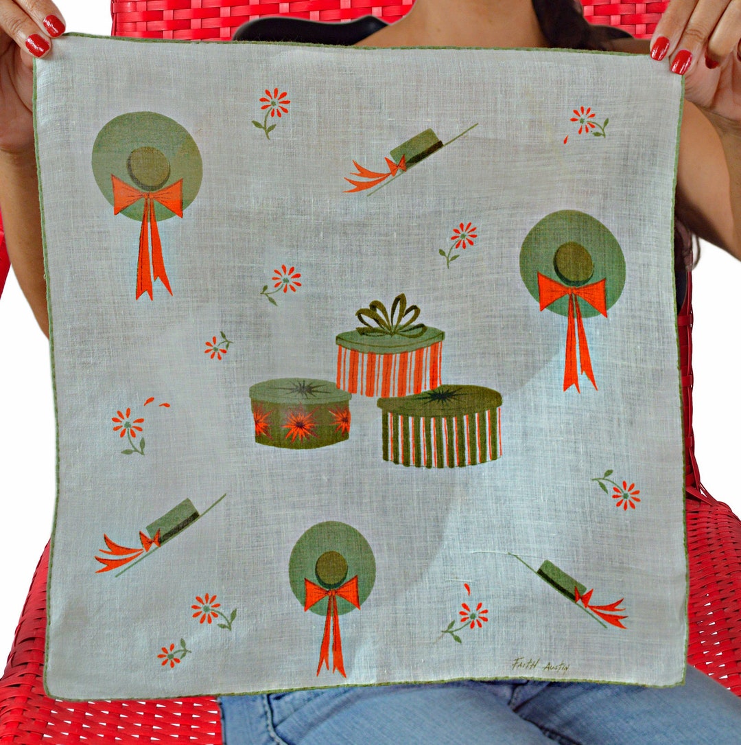 Vintage Hankerchief Hat Box Print, 100% Cotton, Gift for Hat Collector ...