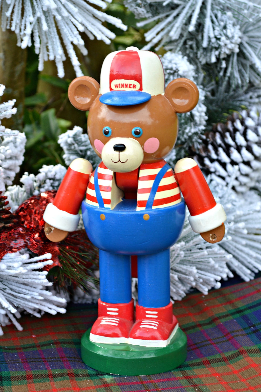 Nutcracker Teddy Bear, Baseball Bear, Sports Fan, Wooden Hand Painted ...