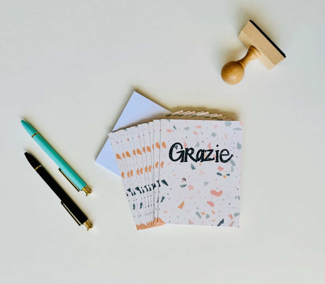 Grazie Card Set Terrazzo Thank You Card Set Artist Designed Illustrated ...