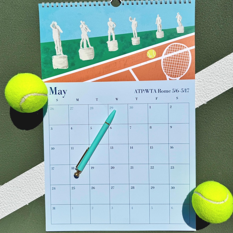 2026 Tennis Art Calendar – Hand-illustrated Scenes of Iconic ...