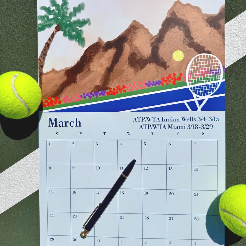 2026 Tennis Art Calendar – Hand-illustrated Scenes of Iconic ...