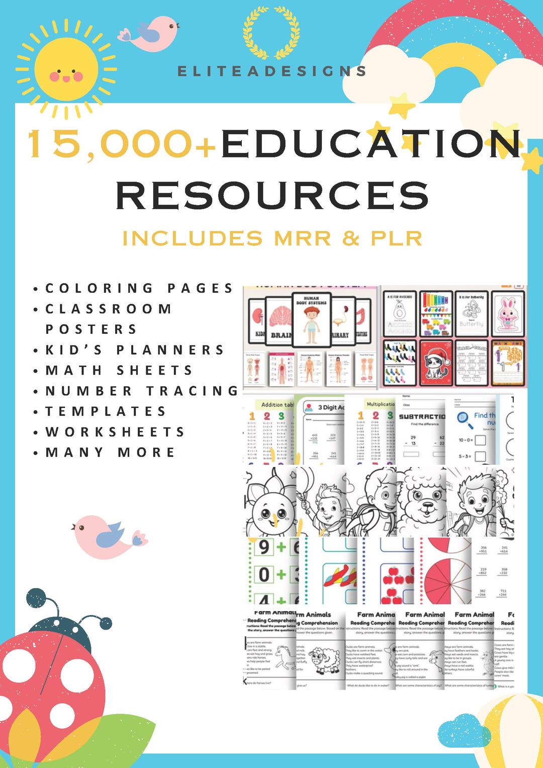 Mega Bundle Learning Resources, Prek - 3rd Grade MRR PLR Done for You ...
