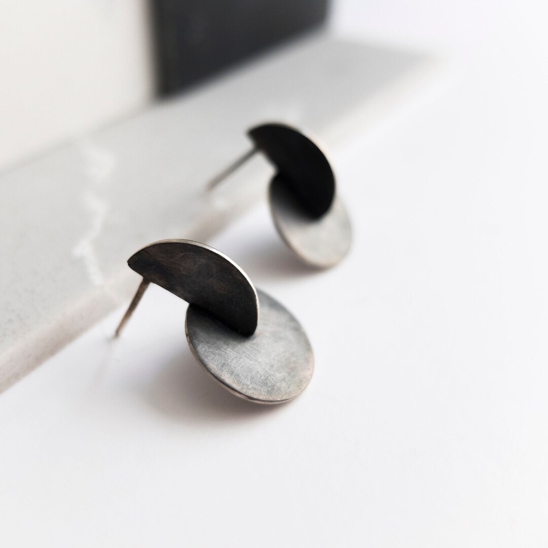 Oxidized Sterling Silver Earrings, Unique Abstract Minimalist Earrings ...