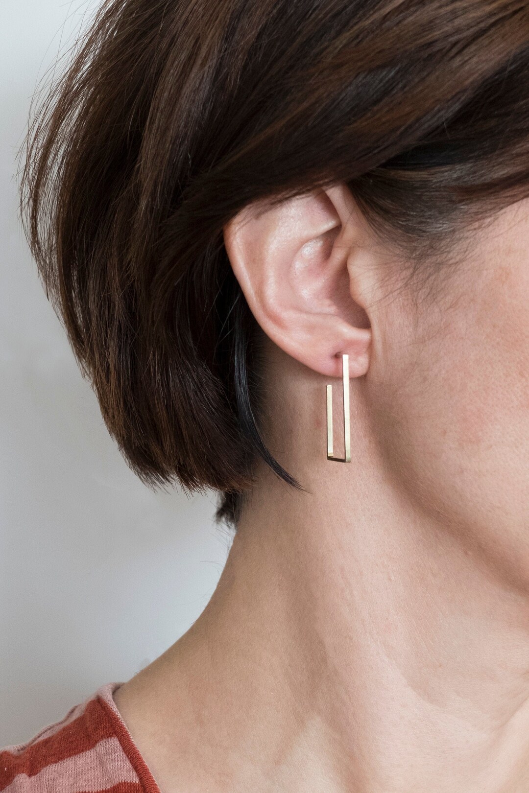 Edgy Rectangular Hoops, Architectural Hoop Earrings, Brass Geometric Earrings for Her, Architect ...