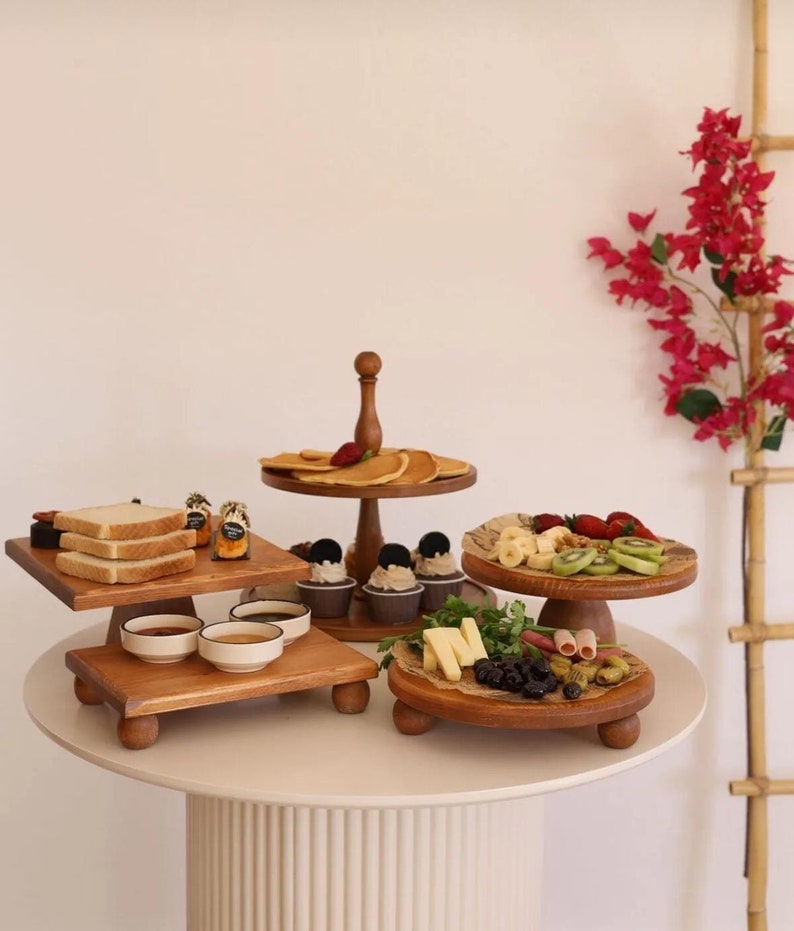 Wooden Plates Set | Two Tier Wooden Plate | Serving Tray | Wooden Cake ...