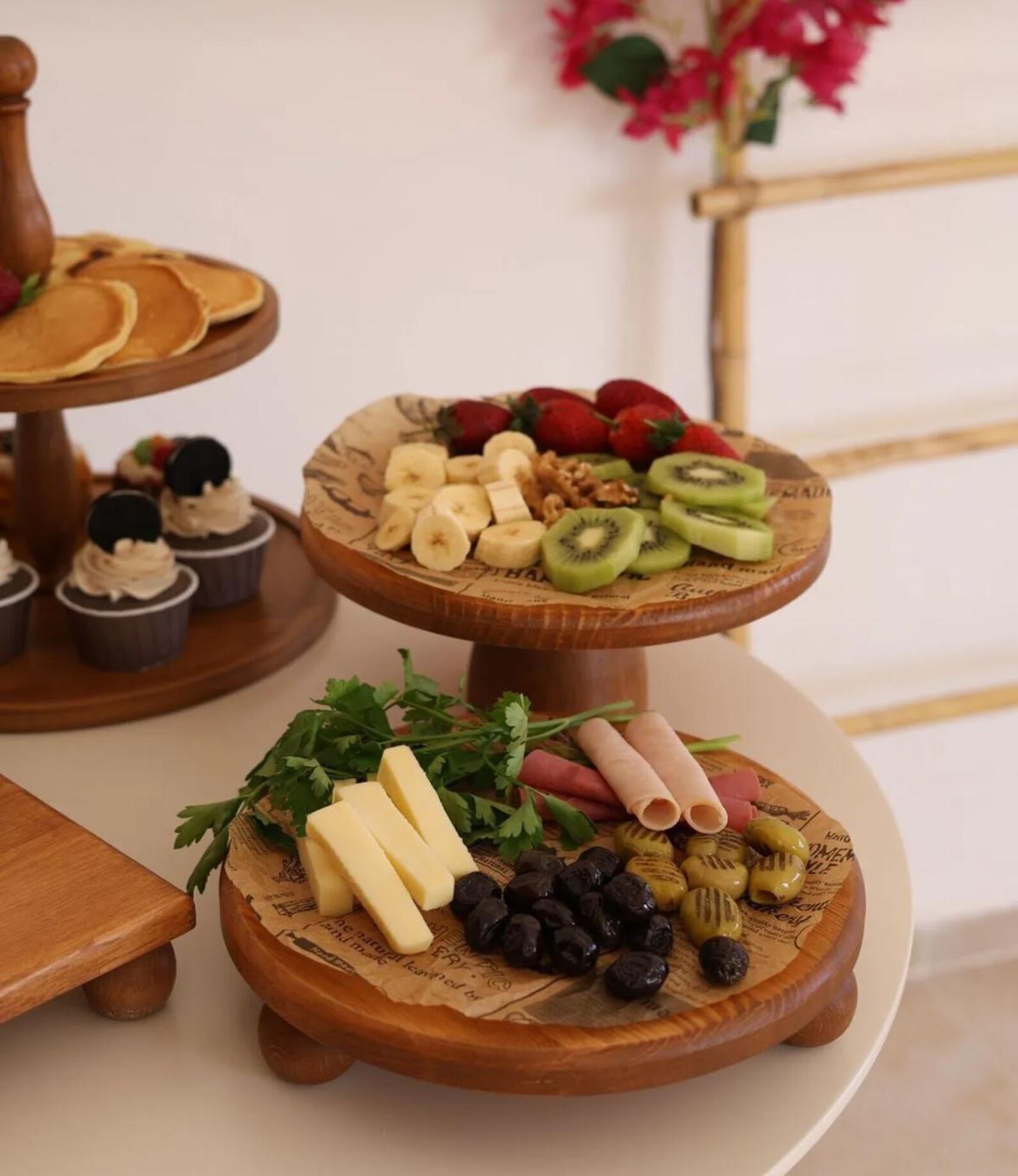 Wooden Plates Set | Two Tier Wooden Plate | Serving Tray | Wooden Cake ...