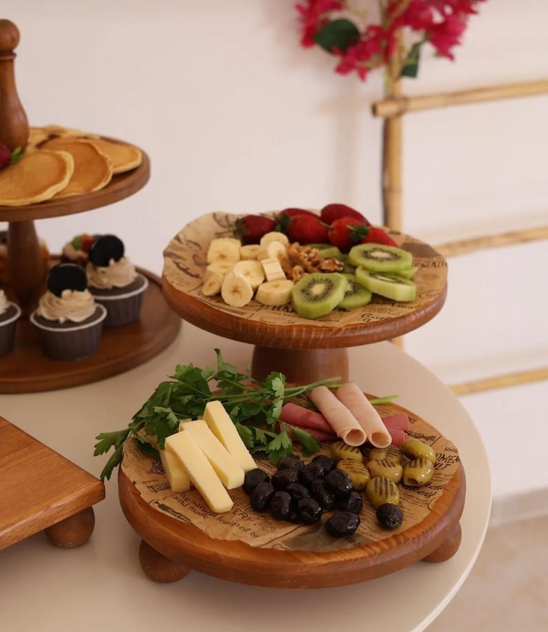 Wooden Plates Set Two Tier Wooden Plate Serving Tray Wooden Cake Stand ...