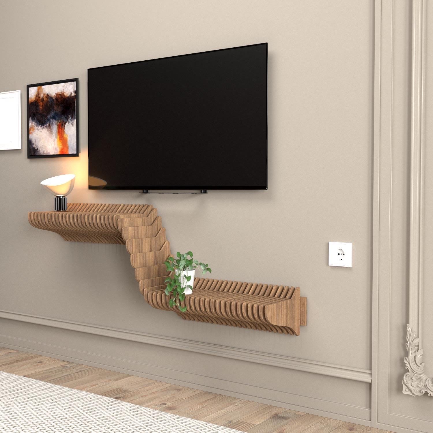 Modern Wavy Wall Shelf: Pine MDF TV Unit, Floating Bookshelf - Etsy