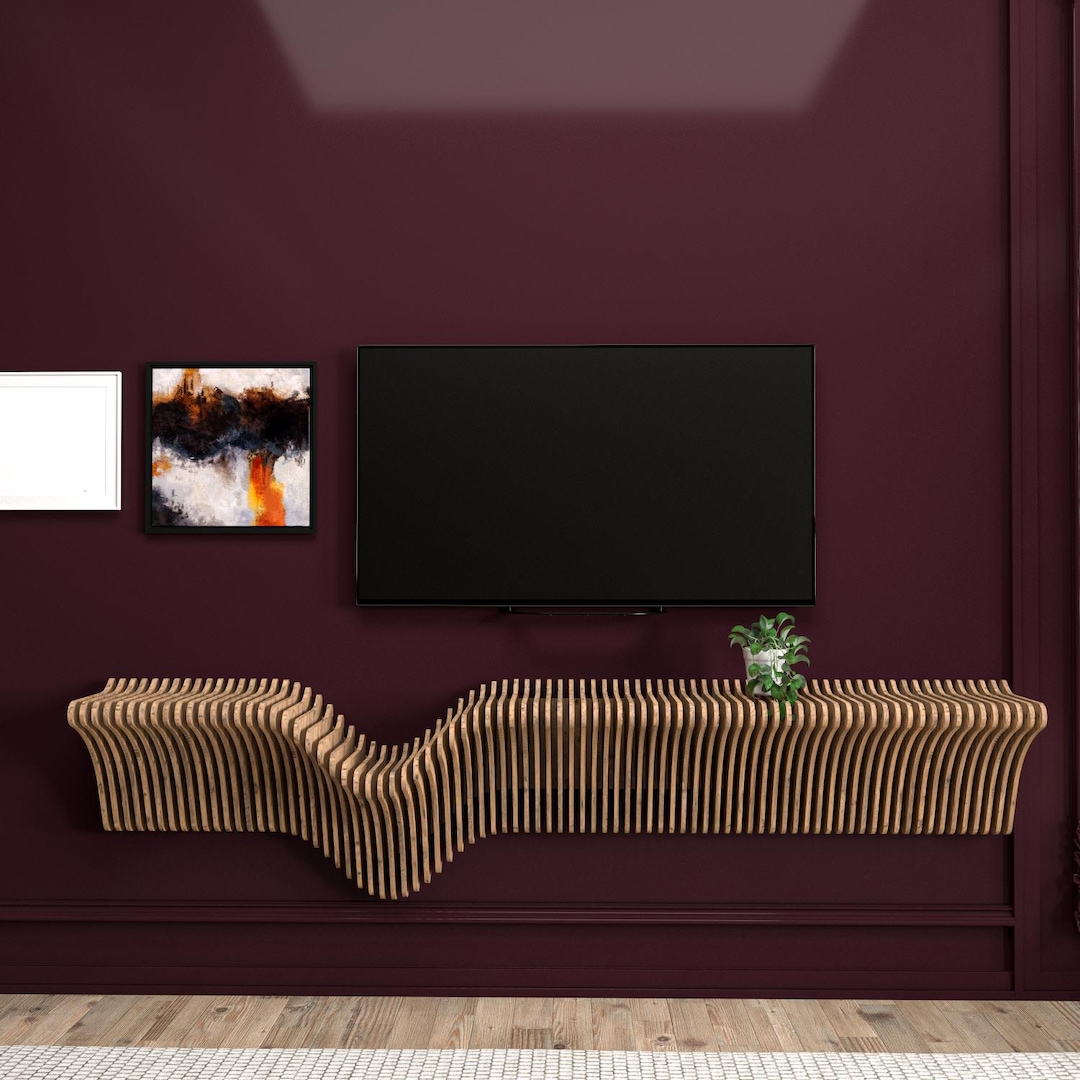 Oak MDF Wavy Wall Shelf: Modern Floating Shelving Unit - Etsy