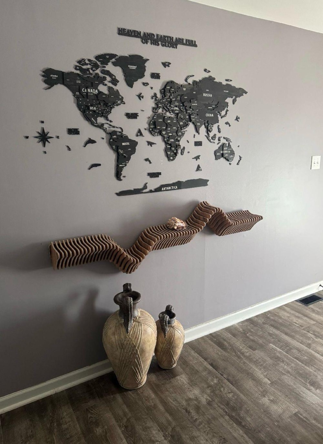 Wavy MDF Wall Shelf: Modern Floating TV Unit, Atlantic Pine Finish - Etsy