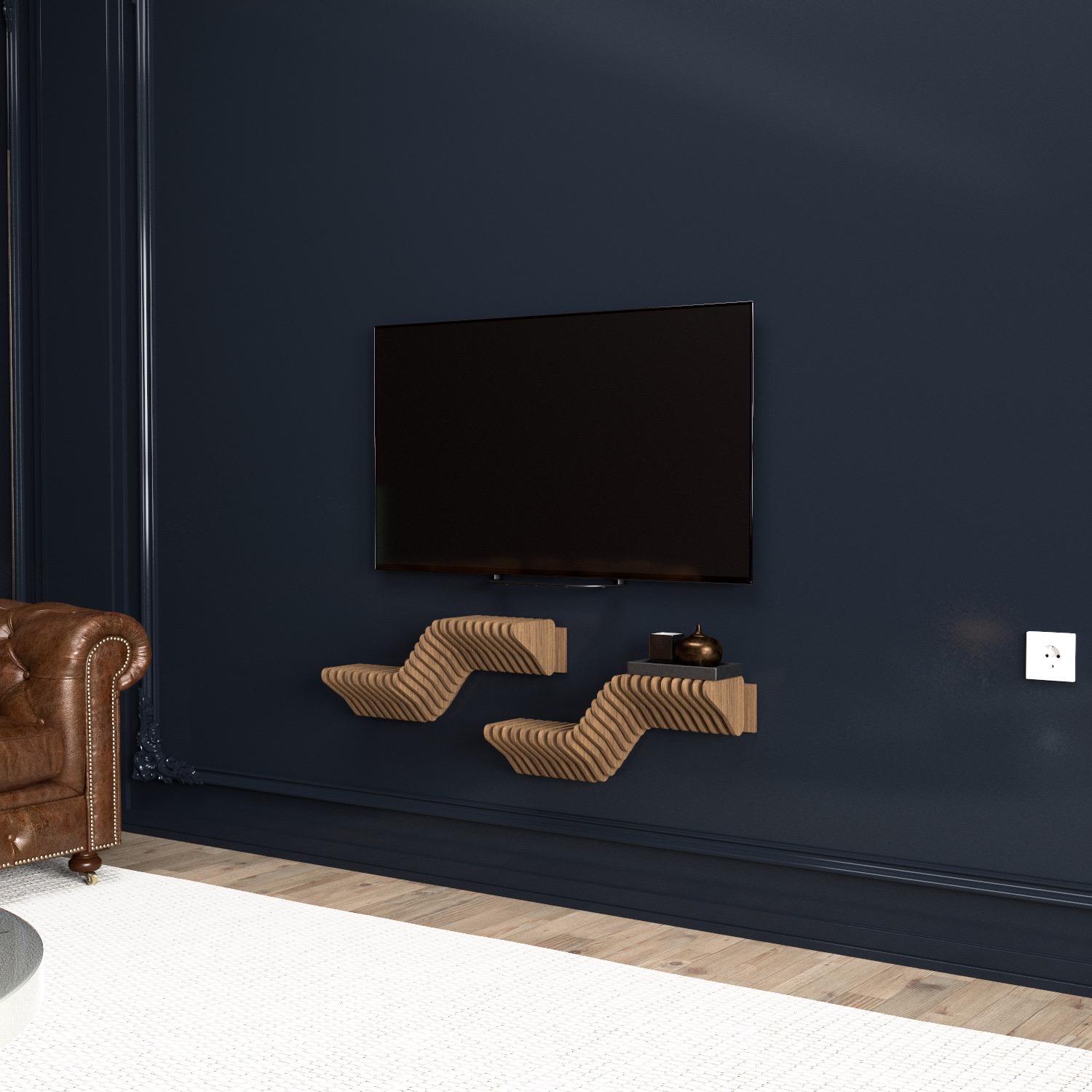 Parametric Modern Wall Shelf: MDF Floating TV Stand, Natural Wood - Etsy