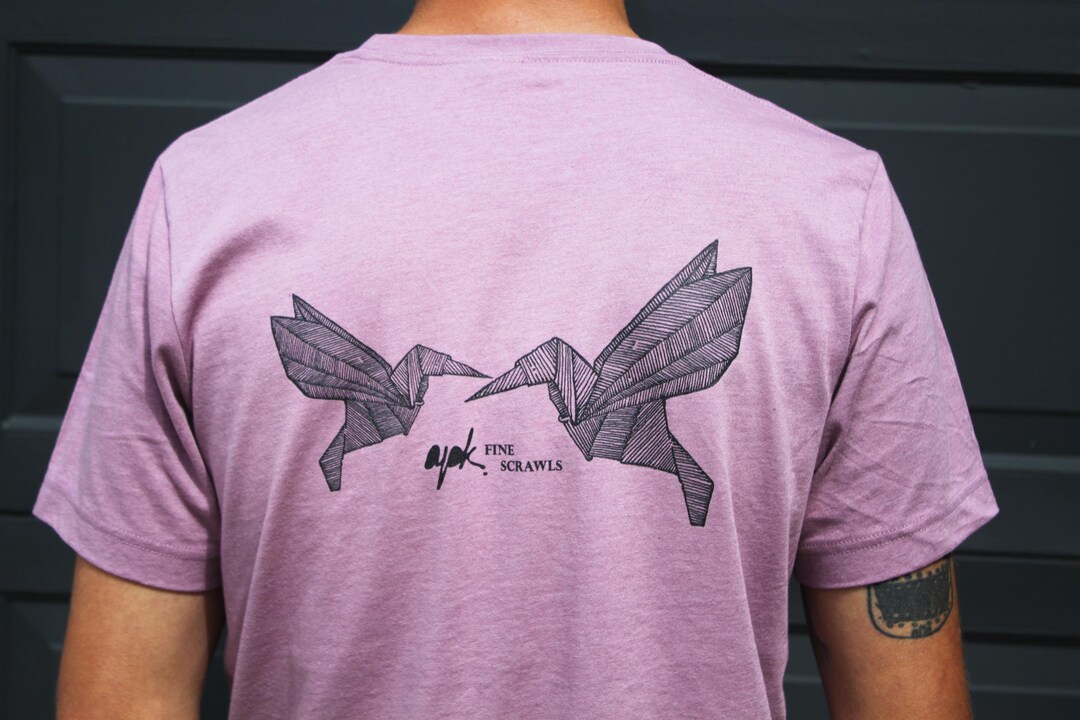 Origami Hummer Love T-shirt Original Hand Drawn Birds and Flowers for ...