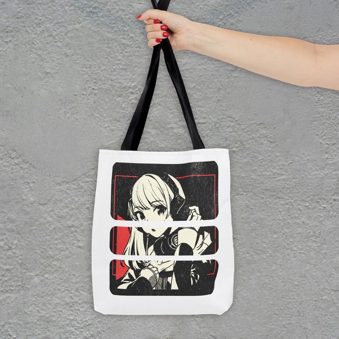 Anime Girl Manga Graphic Tote Bag - Cute Manga Girl With Headphones ...