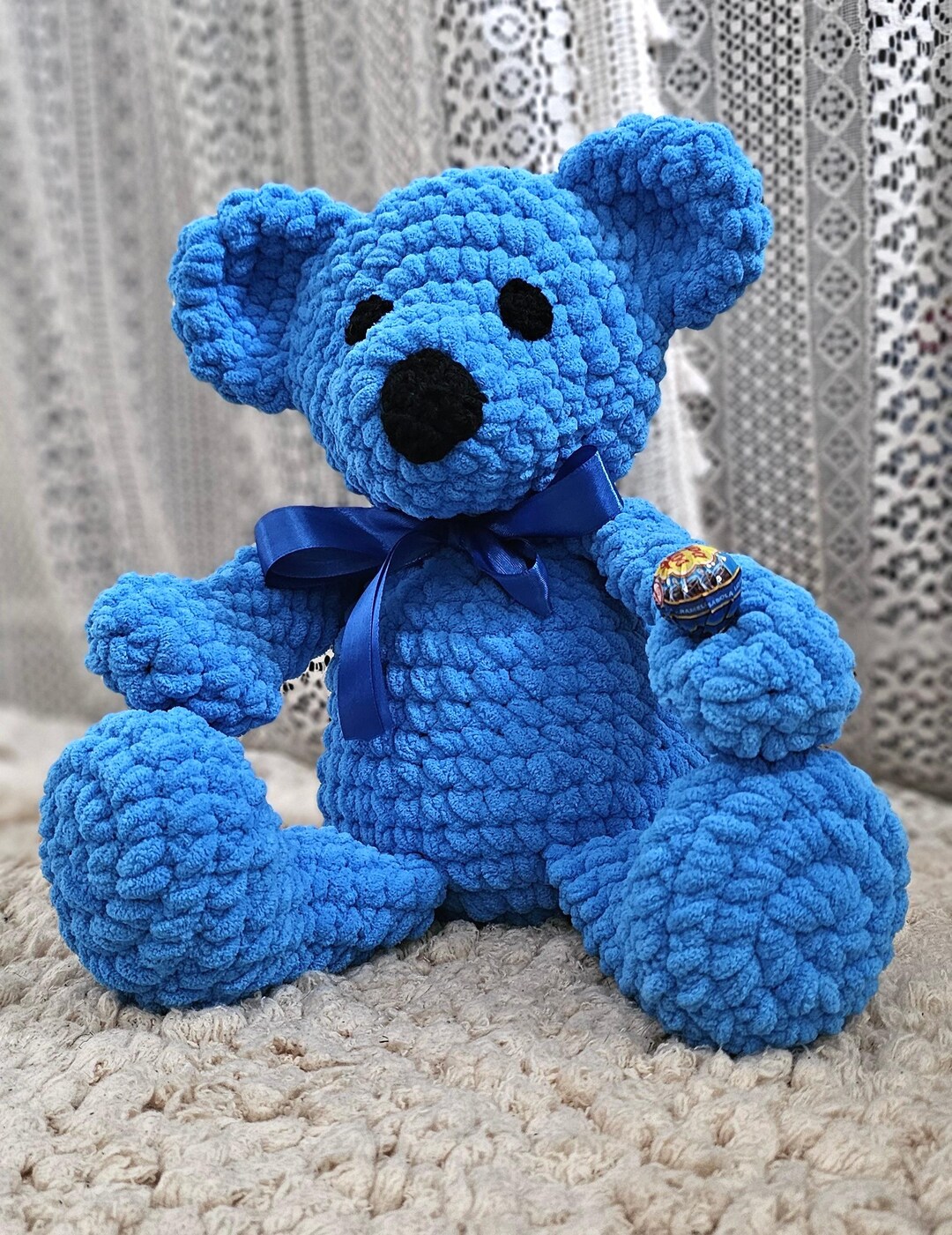 Rainbow Crocheted Blue Bear - Etsy