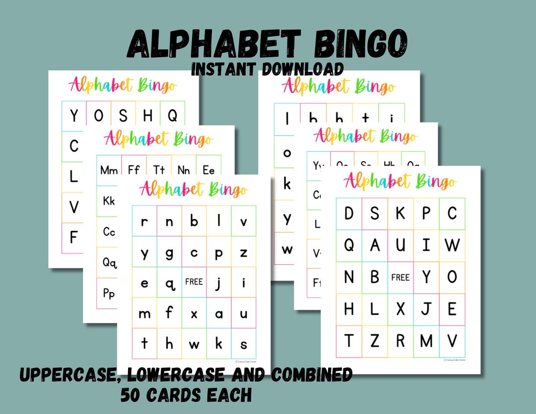 Rainbow Alphabet Bingo, 50 Printable Game Cards, Learn Uppercase ...