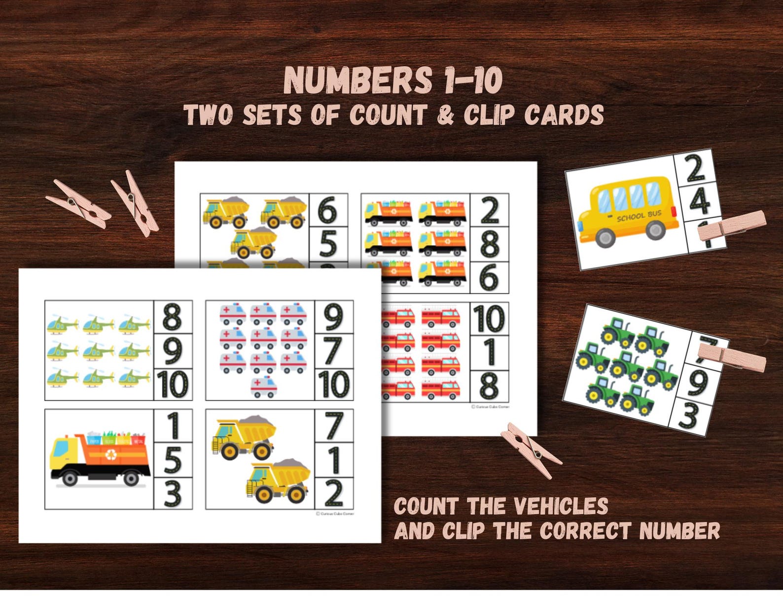Cars Trucks Number Matching, Printable Transportation Numbers Sorting ...
