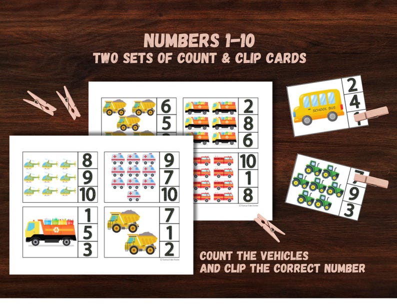 Cars Trucks Number Matching, Printable Transportation Numbers Sorting ...