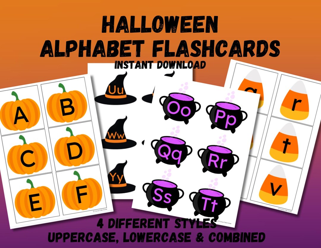 Halloween Alphabet Flashcards, October ABC Cards, Printable Learning ...