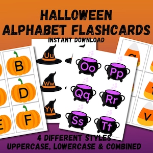 Halloween Alphabet Flashcards, October ABC Cards, Printable Learning ...