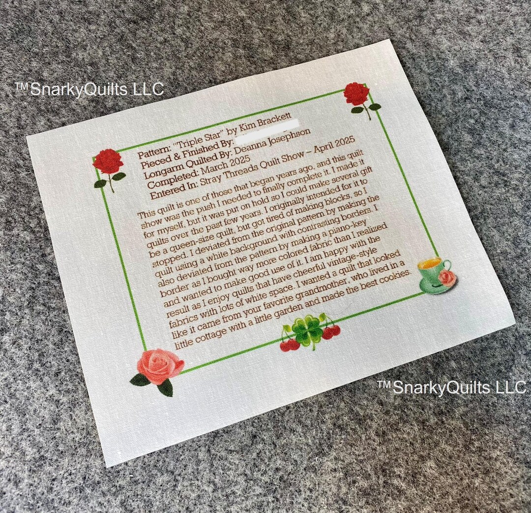 Custom Quilt Show Label - Etsy