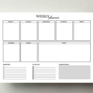 Printable Weekly Planner A4 Horizontal - Minimalist Design With ...