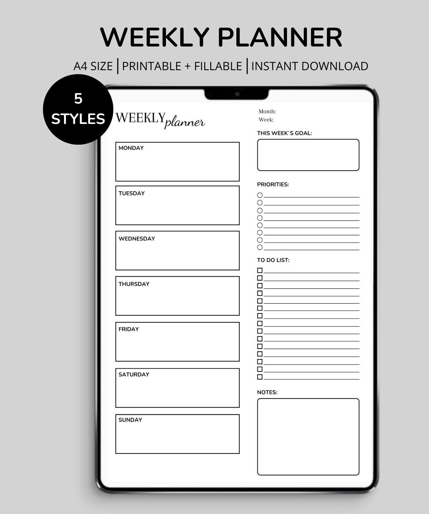 5 Printable Weekly Planner Templates Bundle I Minimalist & Aesthetic ...