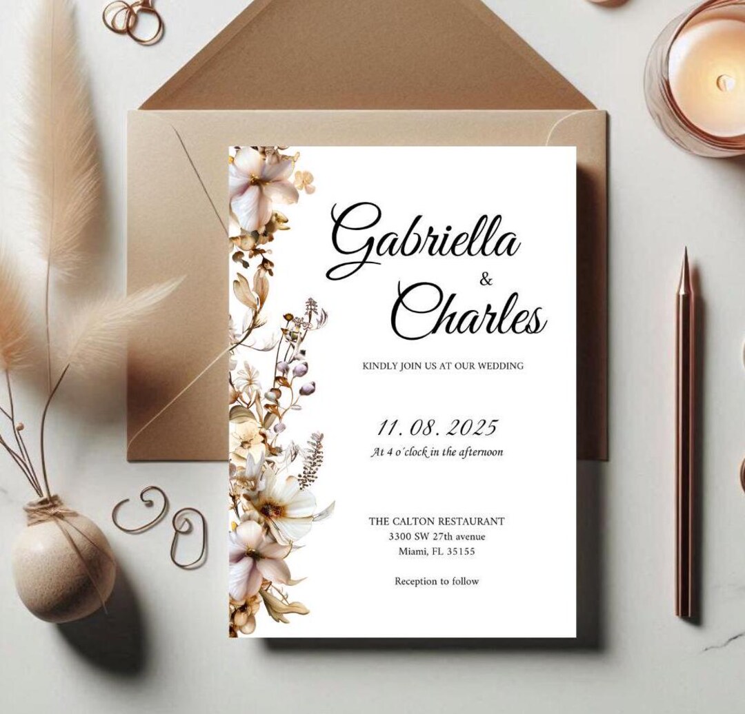 Modern Rustic Wedding Invitation Template – Editable Canva Suite ...