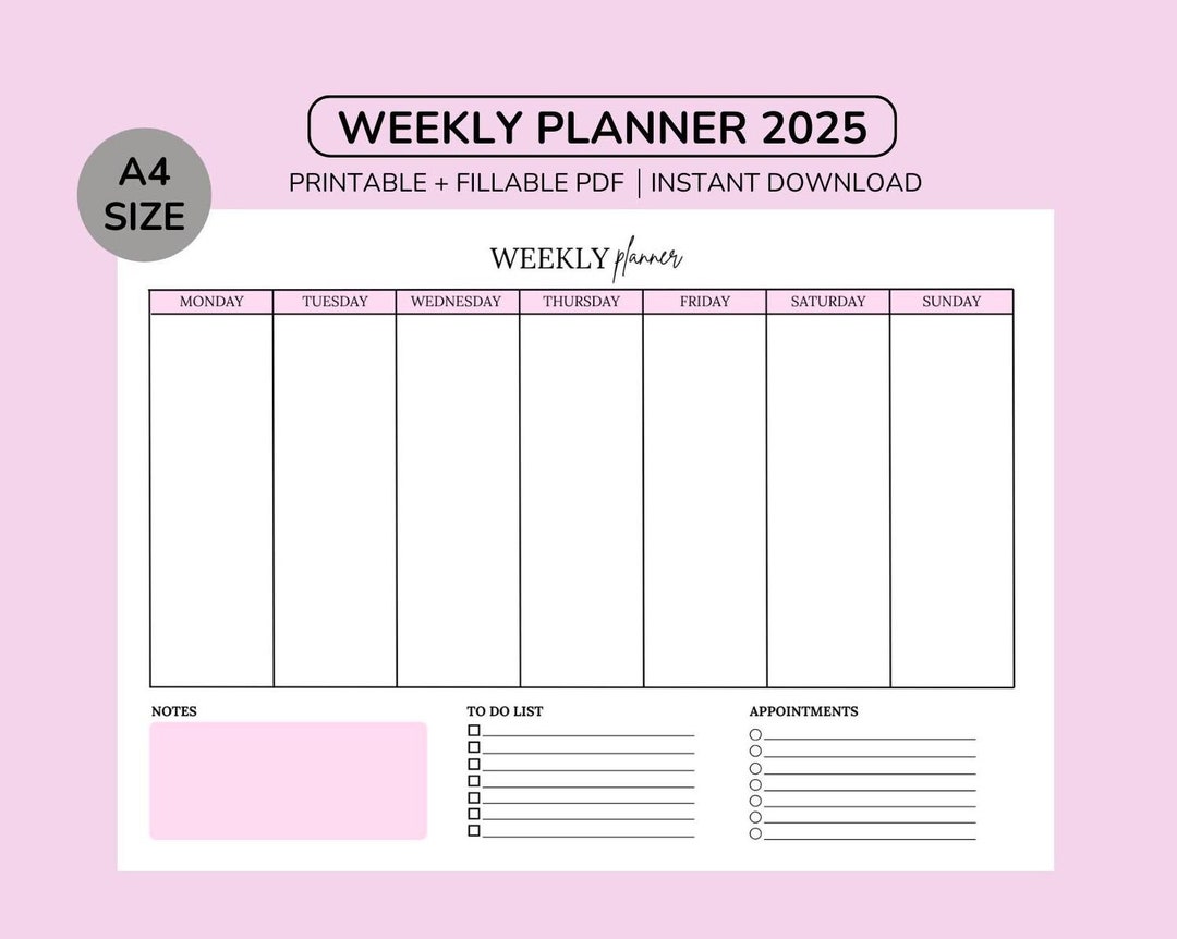 Printable Weekly Planner Template | Minimalist A4 Digital Download ...