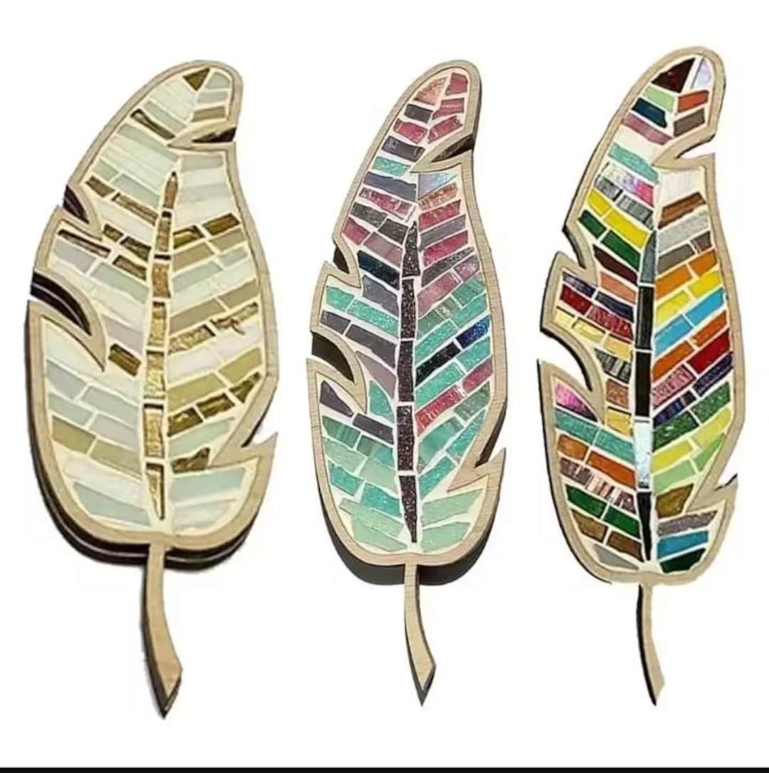 Mosaic Stained Glass Craft Kit, Bright Feather Mosaic in Wood Frame, 3 ...