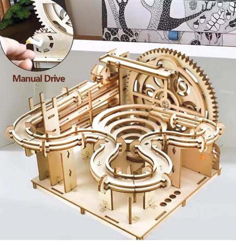 3D Wooden Puzzle, Mechanical Model Build Kit, Assemble Toy Marble Run ...
