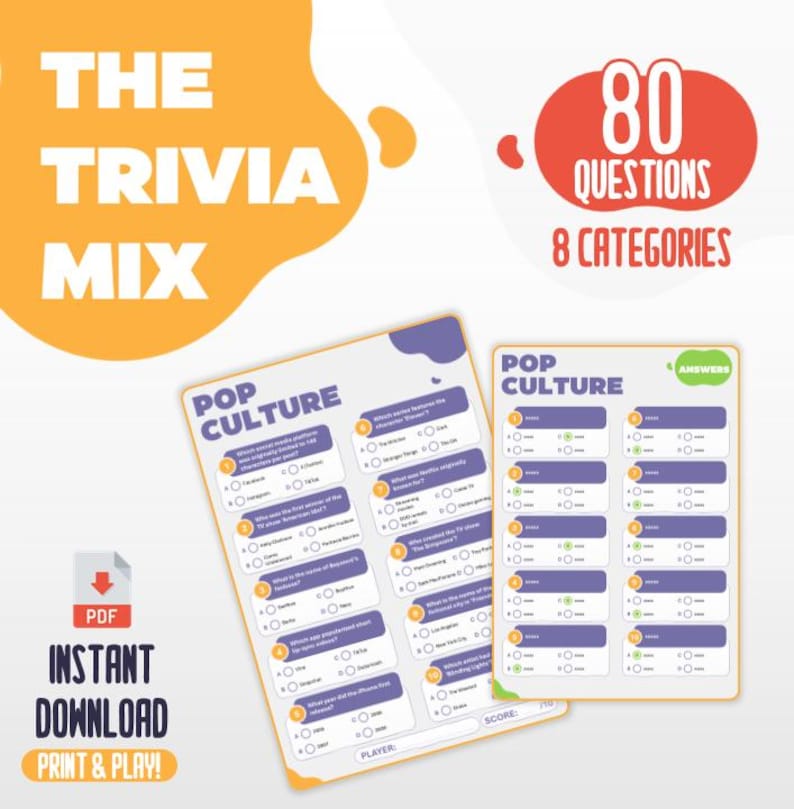 Printable Trivia Game – 80 Questions, 8 Categories | Fun Party, Family ...
